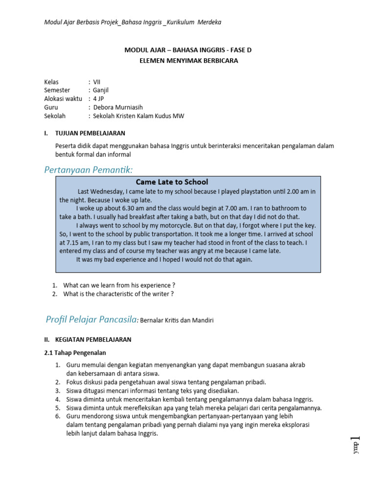 Modul Ajar Bhs Ing | PDF | Karier & Perkembangan | Kajian Bahasa Asing