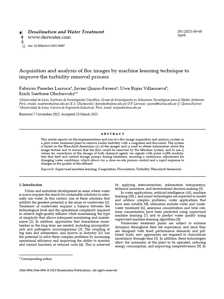 Acquisition and Analysis of Floc Images by Machine Lear - 2023 - Desalination An | PDF