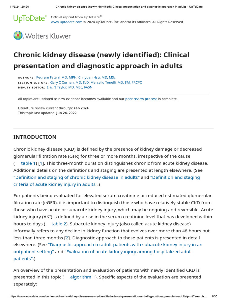 Chronic Kidney Disease Newly Identified Clinical Presentation And