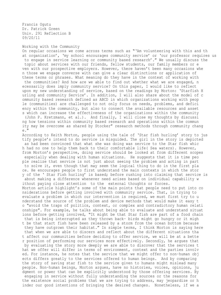 Service Learning Reflection 2 | PDF | Service Learning | Cognitive Science