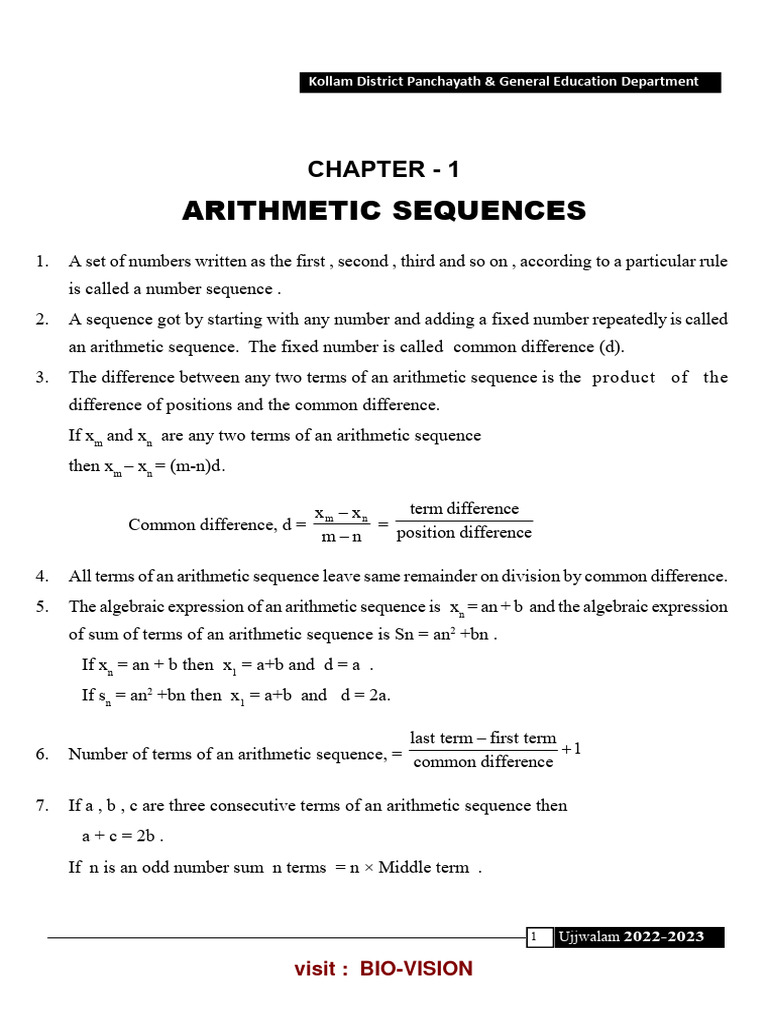 BIO-VISION - SSLC Maths Chapter 1 Q & A EM - K-1-3 | PDF | Sequence | Arithmetic