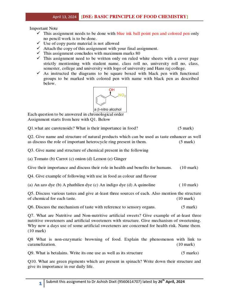 Basic Principle of Food Chemistry Assignment | PDF | Career & Growth ...