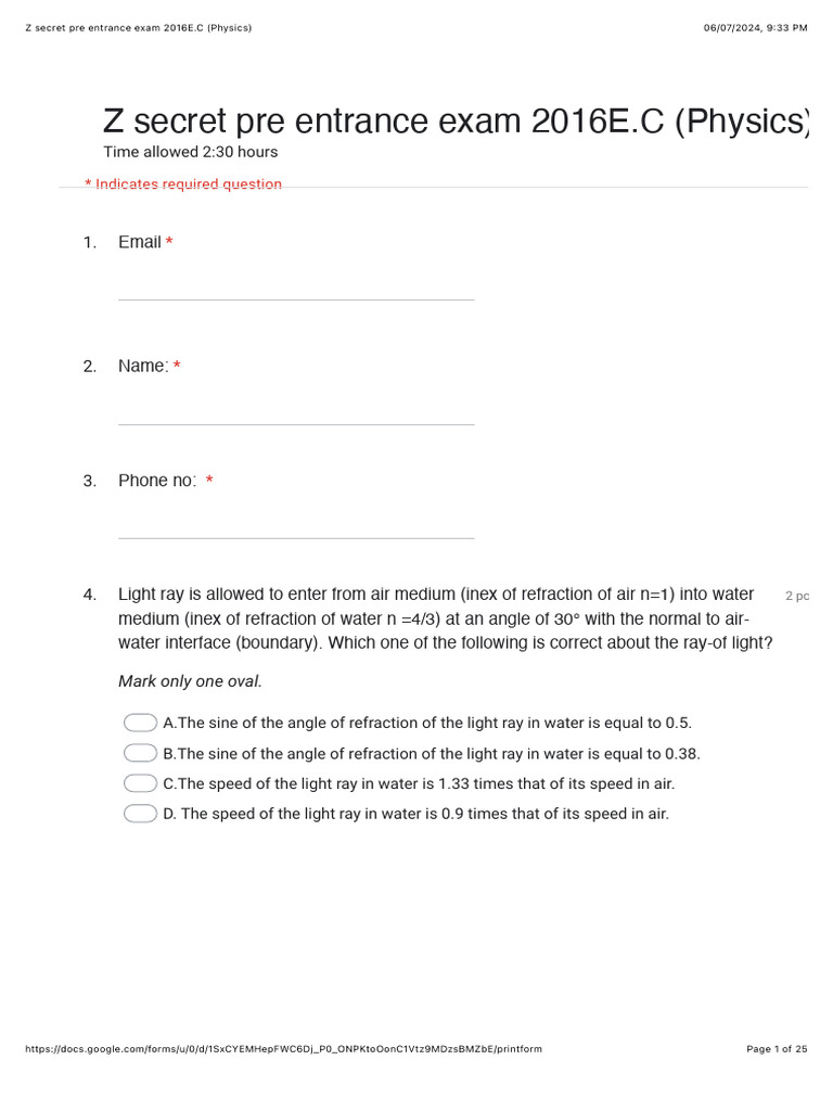 Physics Pilot Entrance Exam 2016E.C | PDF | Collision | Force