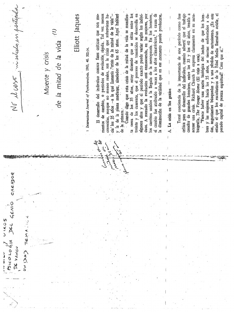 Muerte y Crisis de La Mitad de La Vida, ELLIOTT JAQUES | PDF