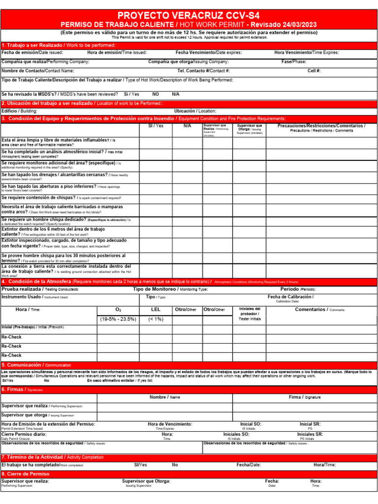 14 X Anexo F-EHS - TC - 010 Permiso de Trabajo en Caliente | PDF