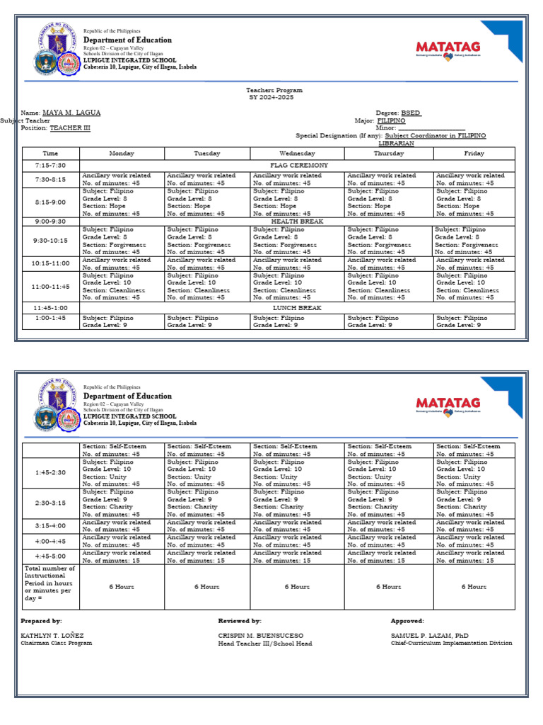 Teacher Schedules for SY 2024-2025 | PDF | Philippines | Public Administration