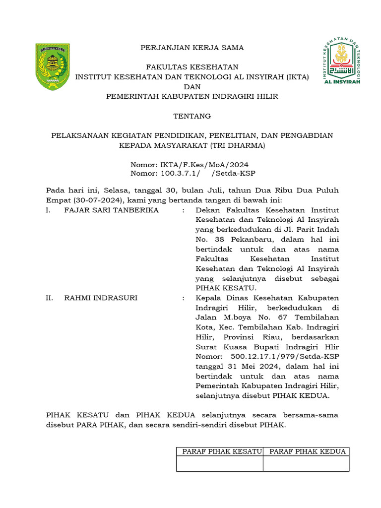 Revisi Draf PKS IKTA Dan Dinkes | PDF