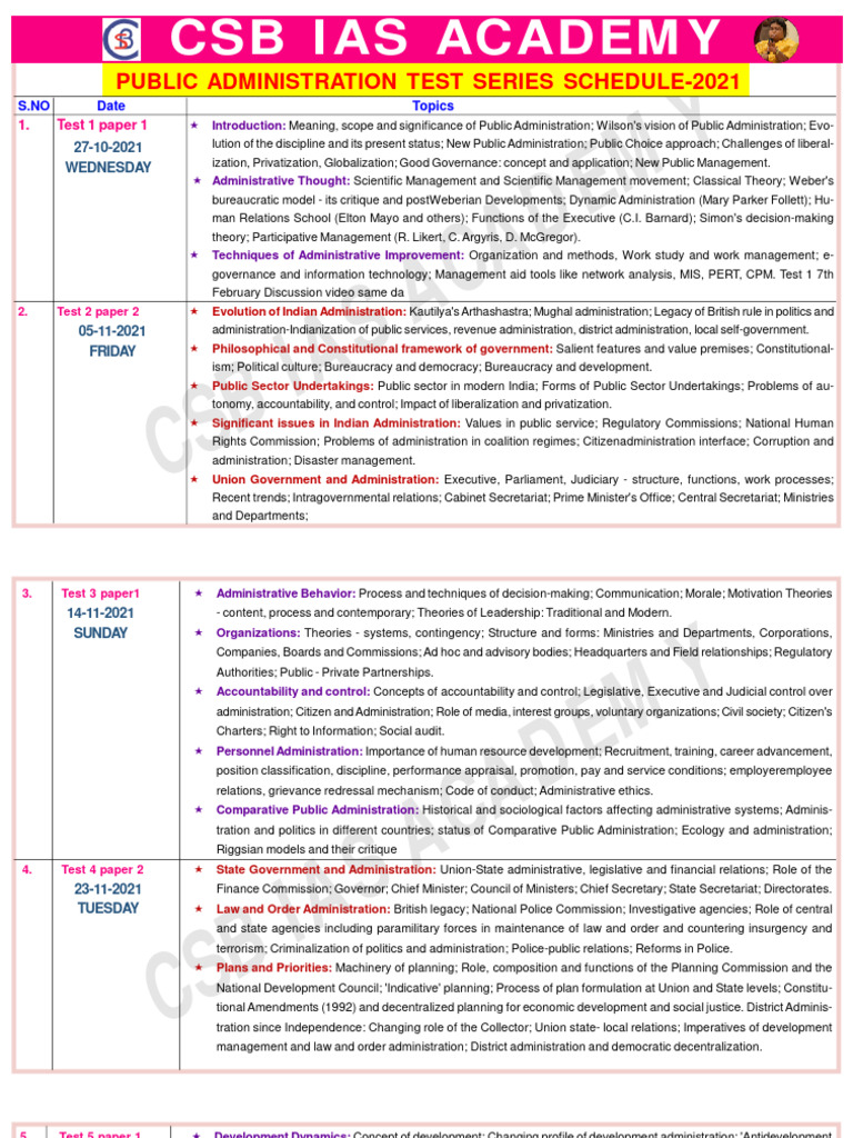 6 Public Administration Test Series Schedule 2021 | PDF | Public ...
