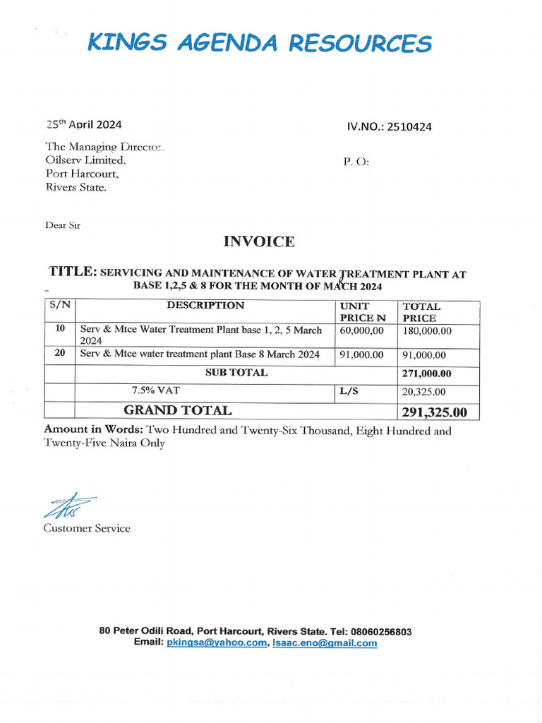 King Agenda Resources March 2024 Invoice | PDF