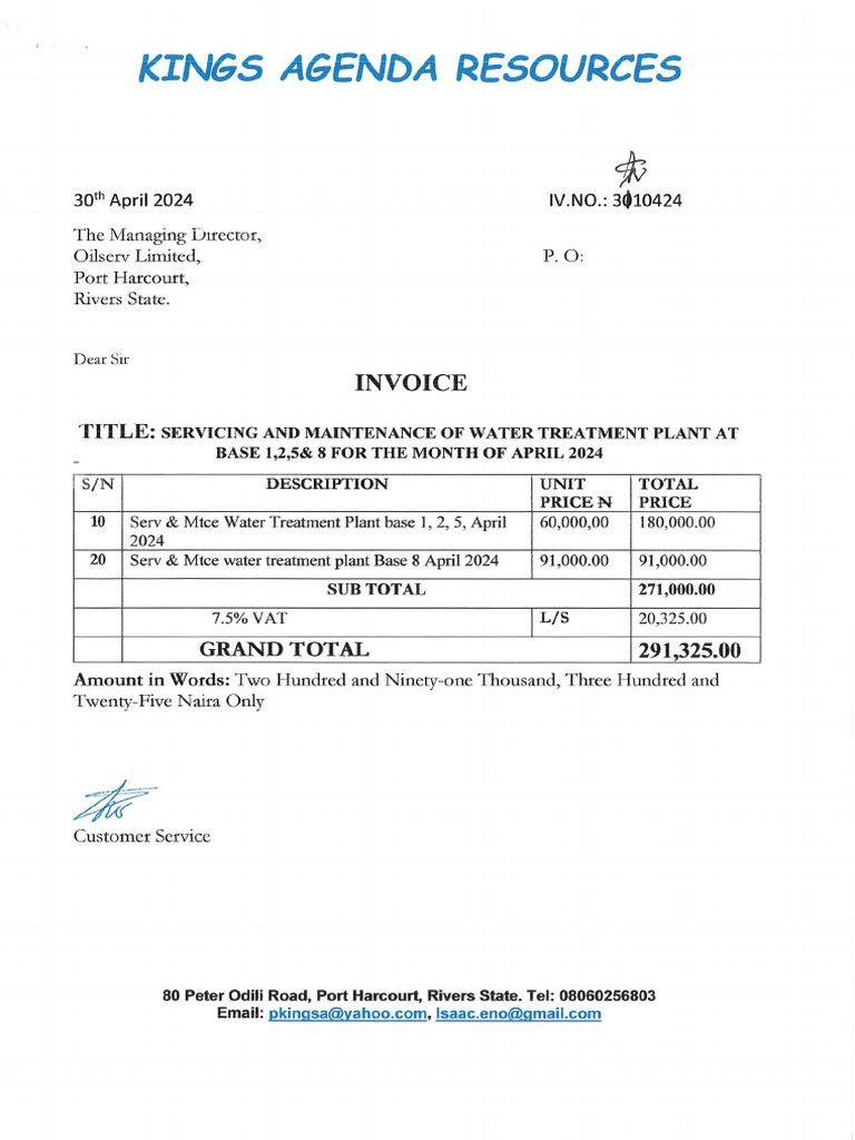 King Agenda Resources April 2024 Invoice. | PDF