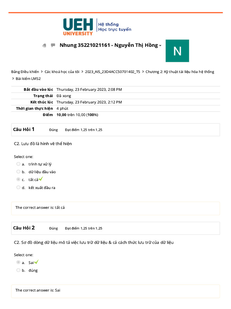 Bài kiểm LMS2.2 - Xem lại bài làm | PDF