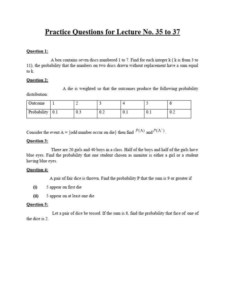 Practice Questions For Lecture No 35-37 | PDF