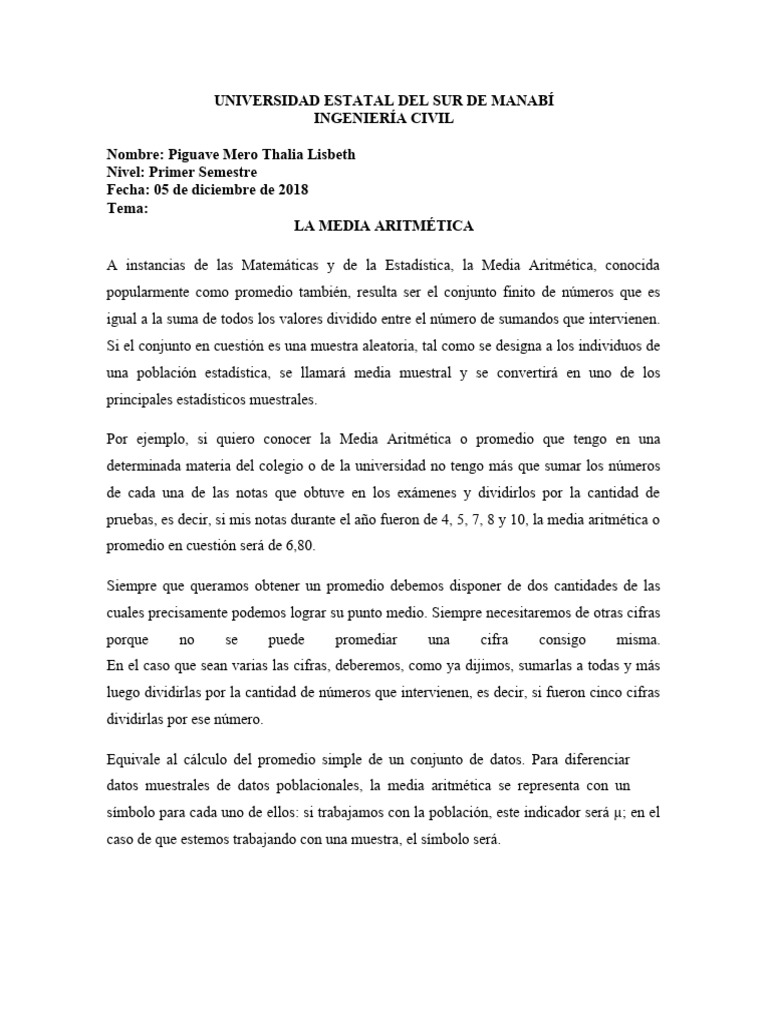 Media Aritmetica | PDF | Media | Significado aritmetico
