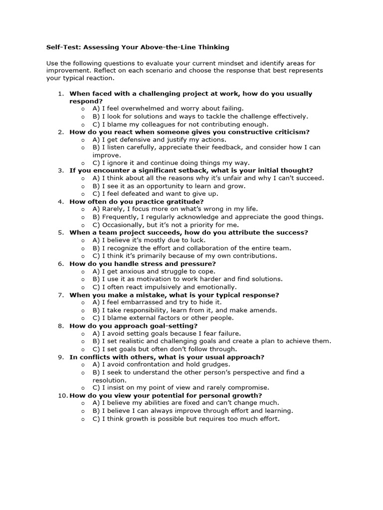 Assess Your Above-the-Line Thinking | PDF | Thought | Mindset