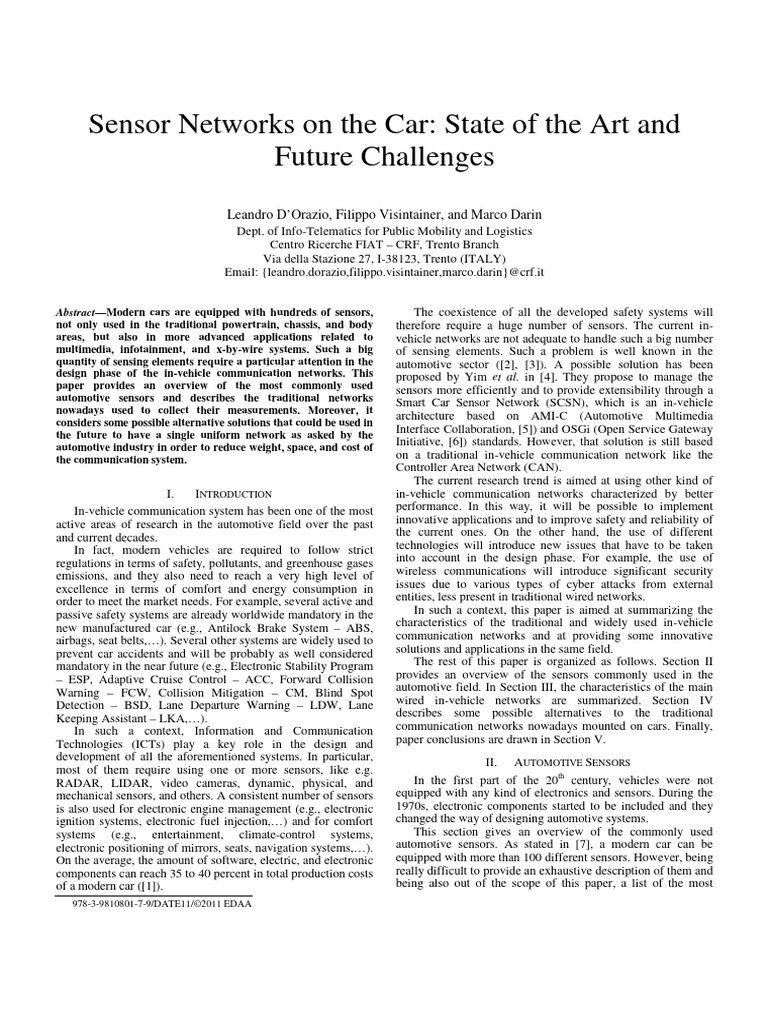 Automotive Sensor Networks Overview | PDF | Computer Network | Ultra ...