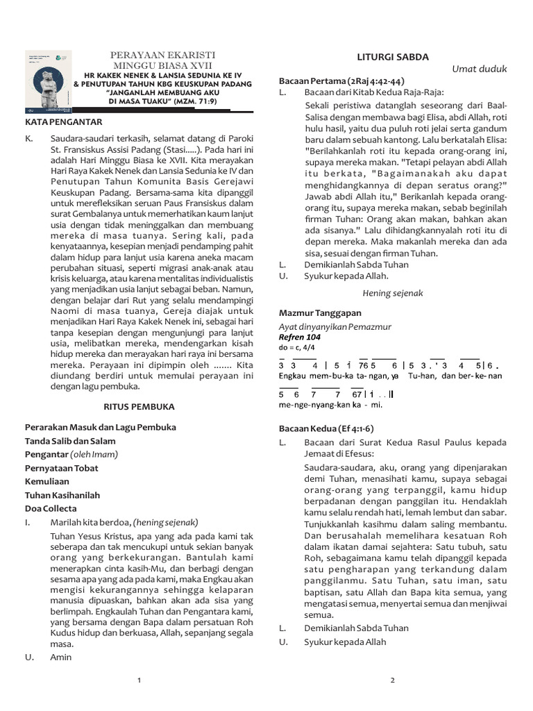 Teks Misa Minggu Biasa XVII - HR KAKEK NENEK & LANSIA | PDF