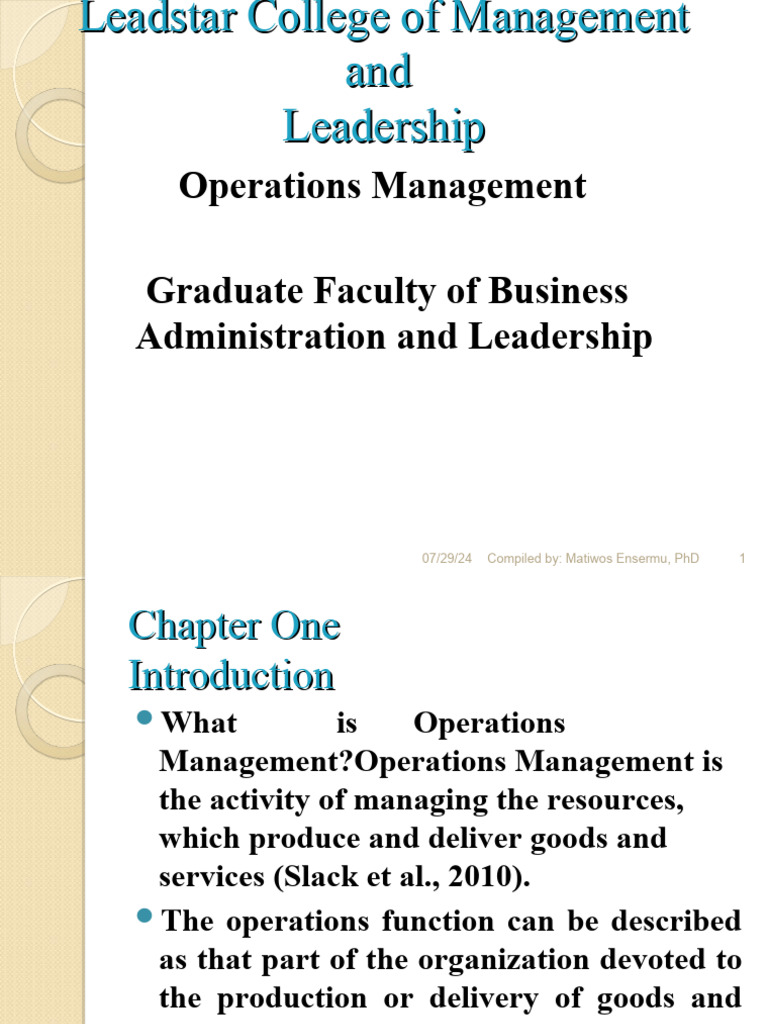 Operations Management Overview and Strategy | PDF | Strategic ...