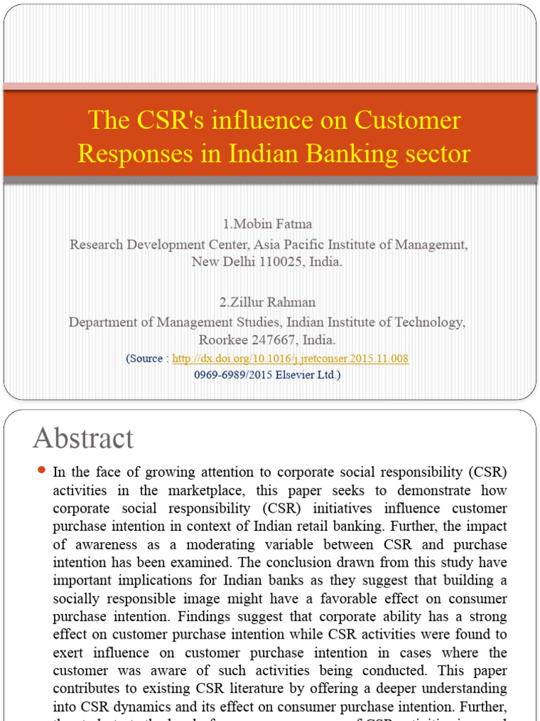 The CSR's Influence On Customer Responses in Indian | PDF | Corporate Social Responsibility ...