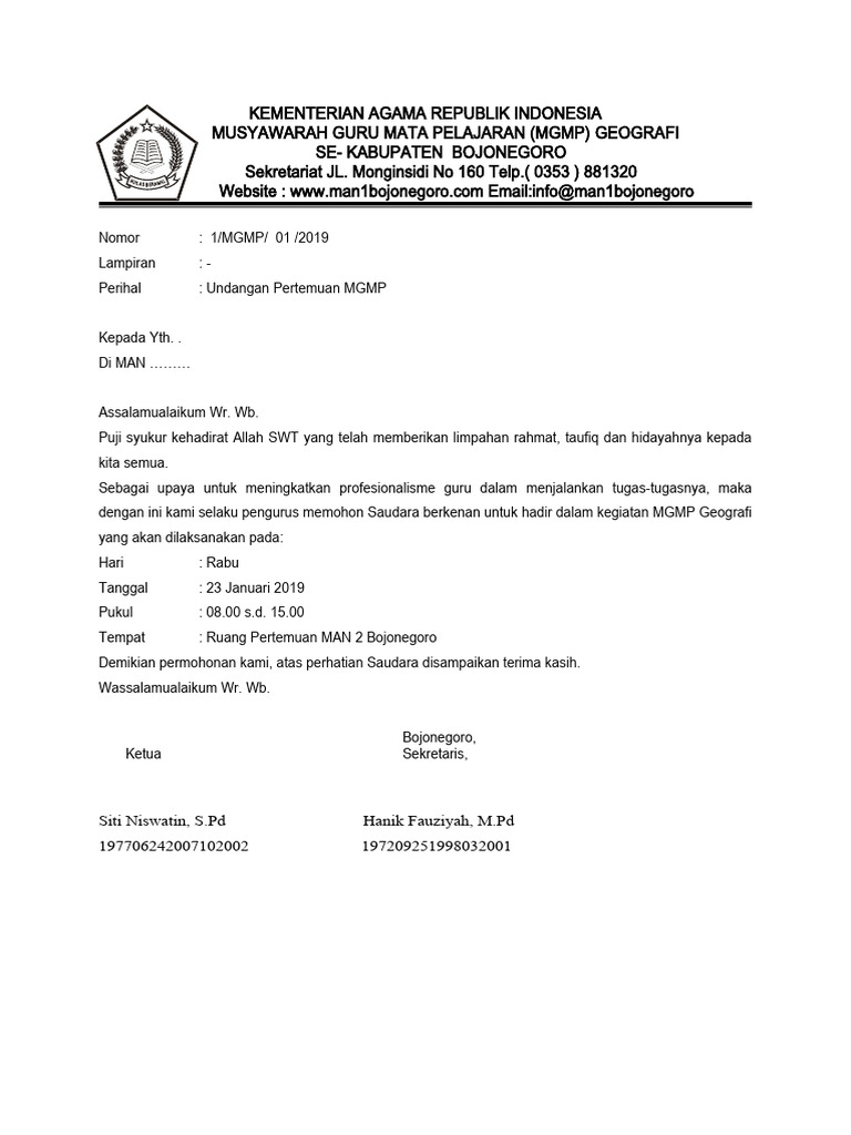 Undangan MGMP Geo | PDF