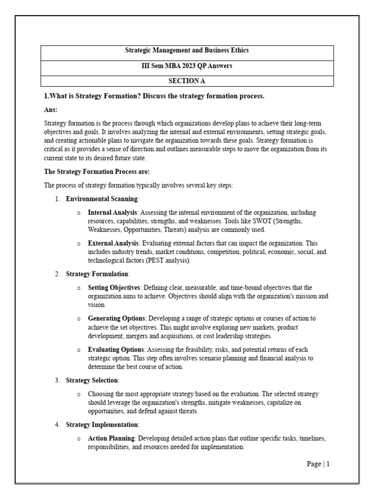 Strategic Management and Business Ethics- 2023 QP _240606_224826 (1) | PDF | Strategic ...