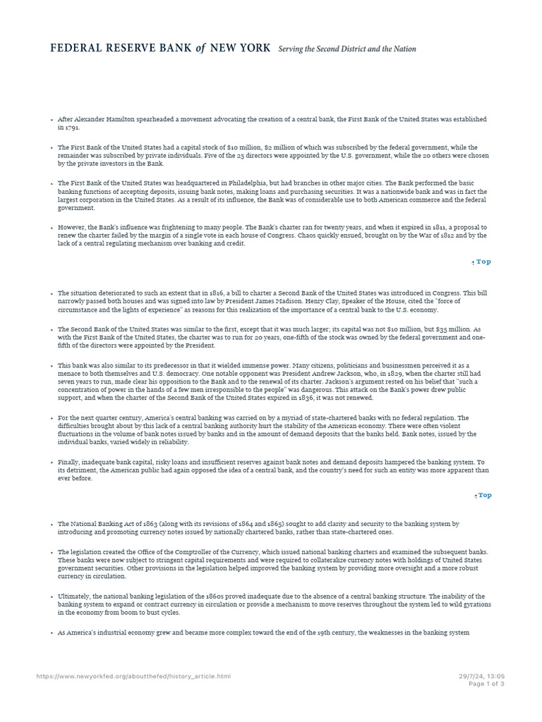 The Founding of The Fed - Federal Reserve Bank of New York | PDF | Federal Reserve | First Bank ...