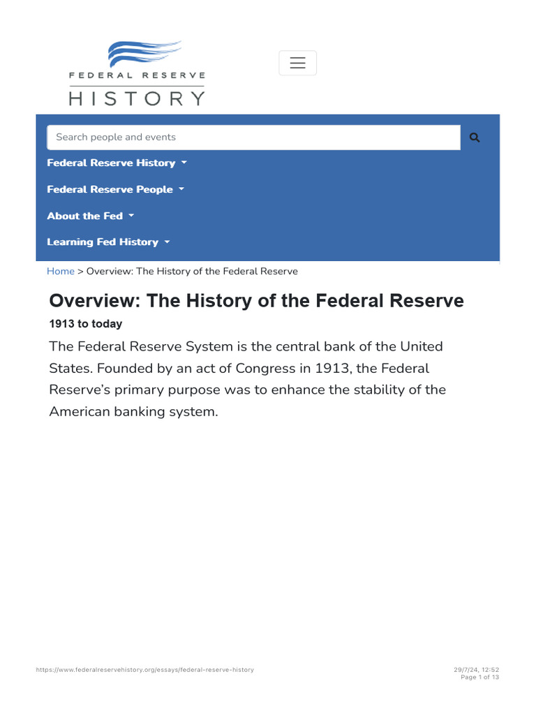 Federal Reserve History Overview | PDF | Federal Reserve | Inflation