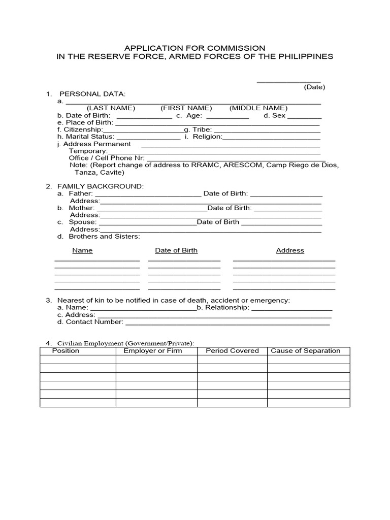 AFP Reserve Force Application | PDF