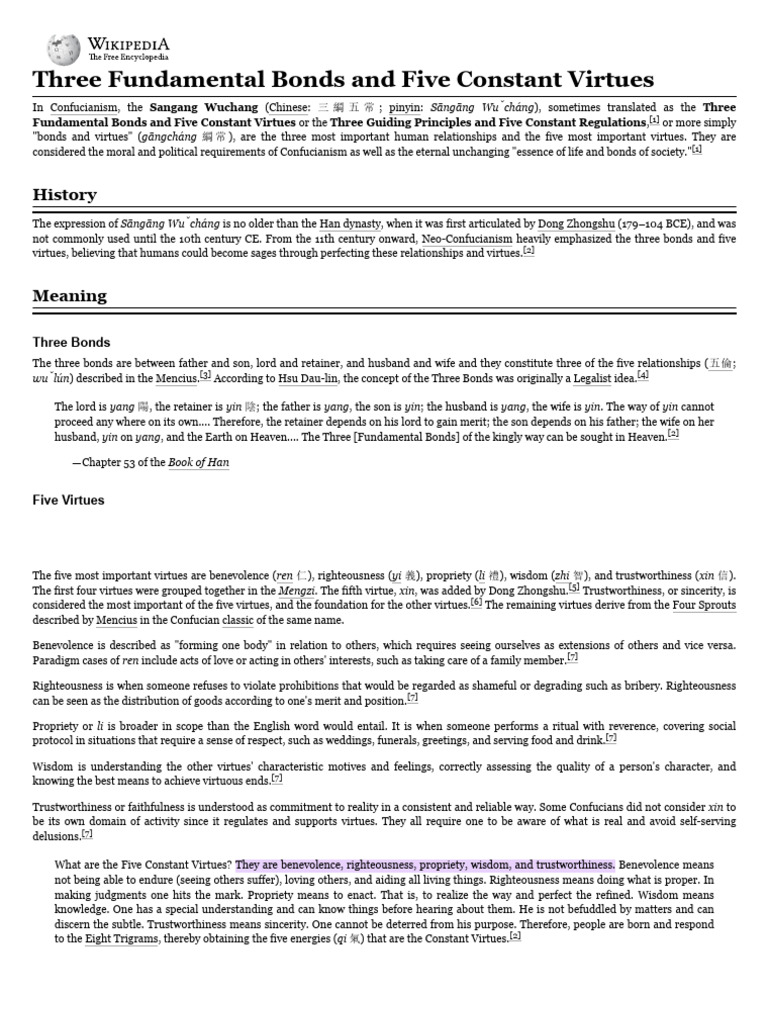 Three Fundamental Bonds and Five Constant Virtues - Wikipedia | PDF ...