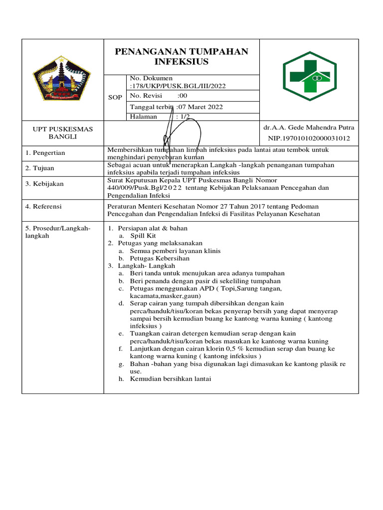 Sop Penanganan Tumpahan Infeksius | PDF