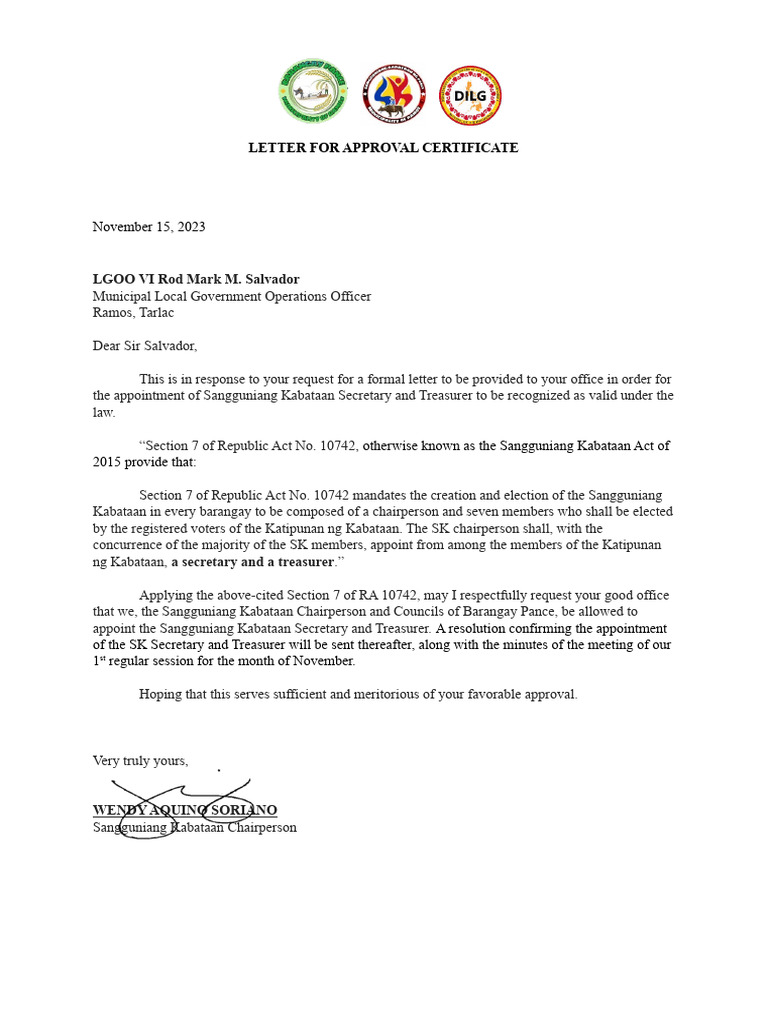 Letter of Approval Cert | PDF