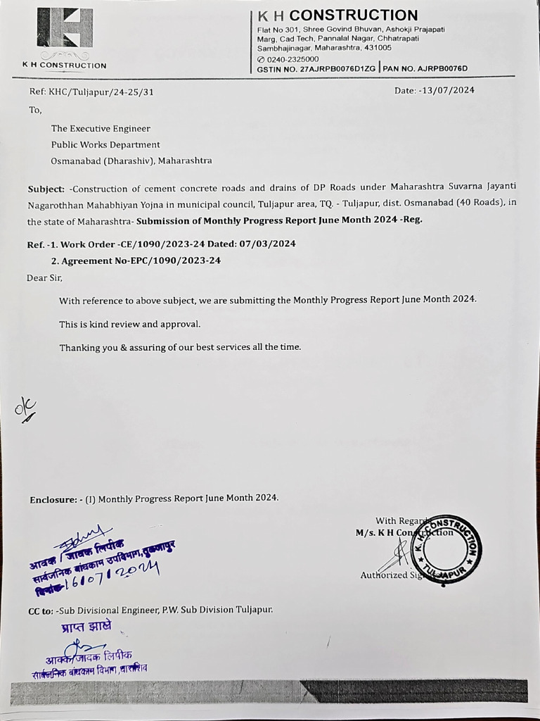 Monthly Progress Report: Tuljapur Roads | PDF | Road | Transport ...