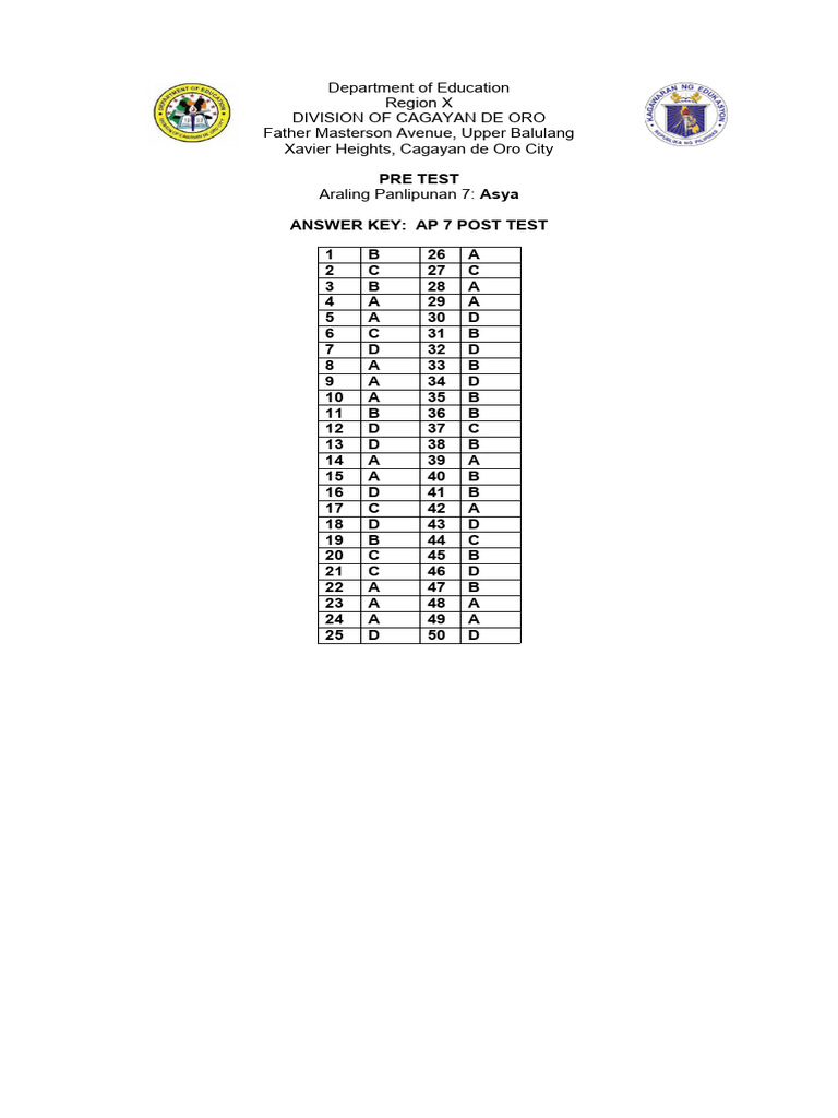 File 3 - Grade 7 Ap - Answer Key | PDF