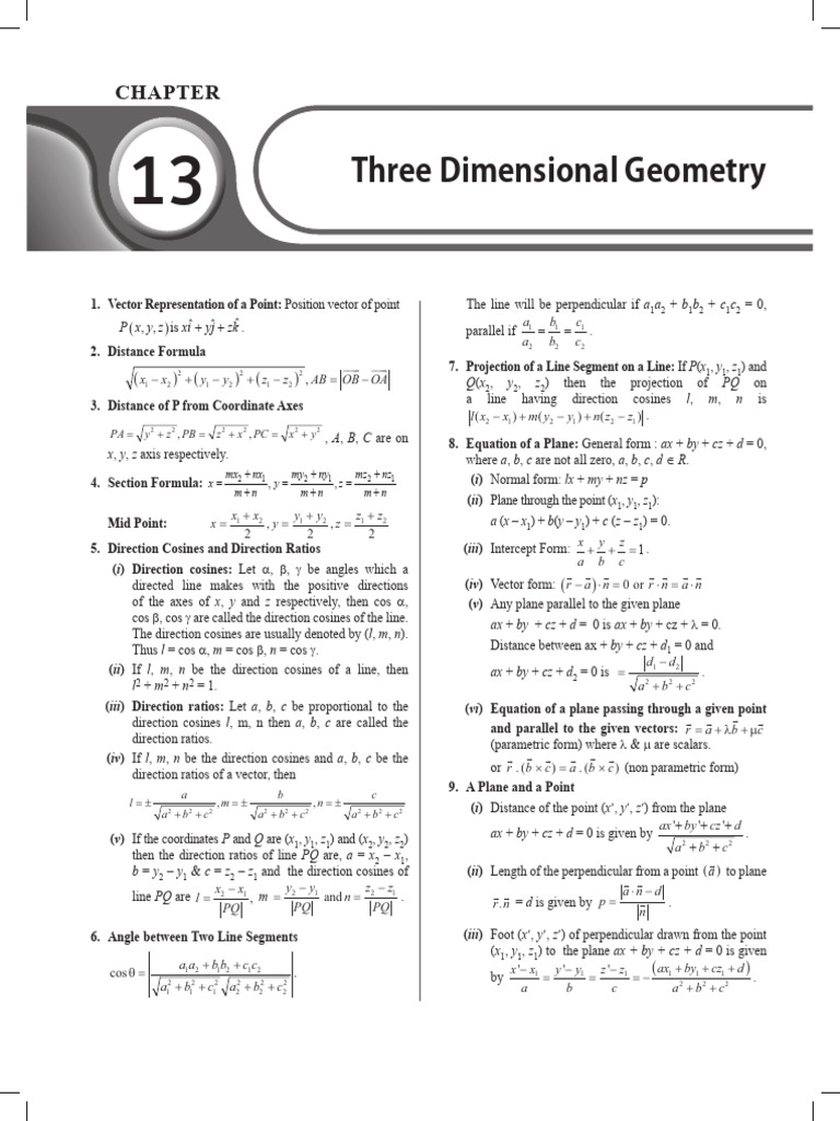 Three Dimensional Geometry: Short Notes 2 | PDF | Linear Algebra | Euclid
