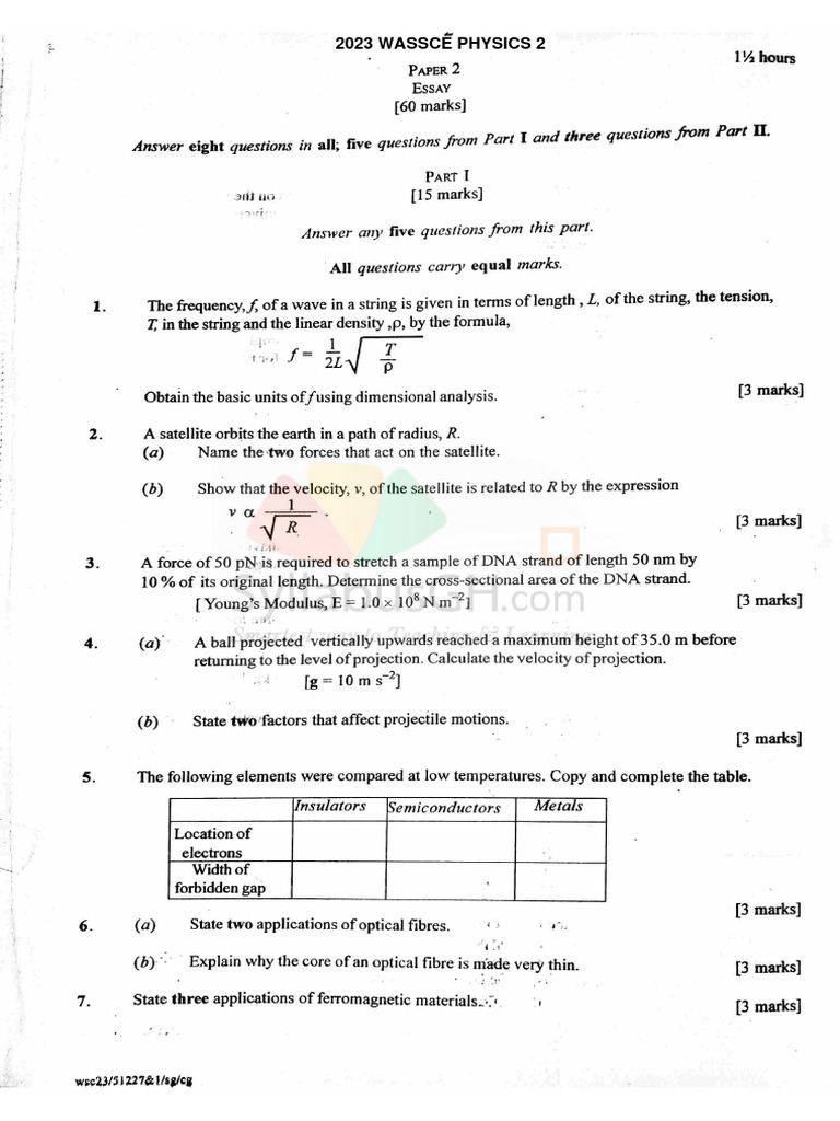 2023 Wassce Physics 2 | PDF