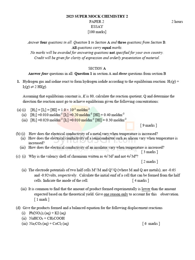 2023 Super Mock Chemistry 2 | PDF | Acid | Chemical Equilibrium