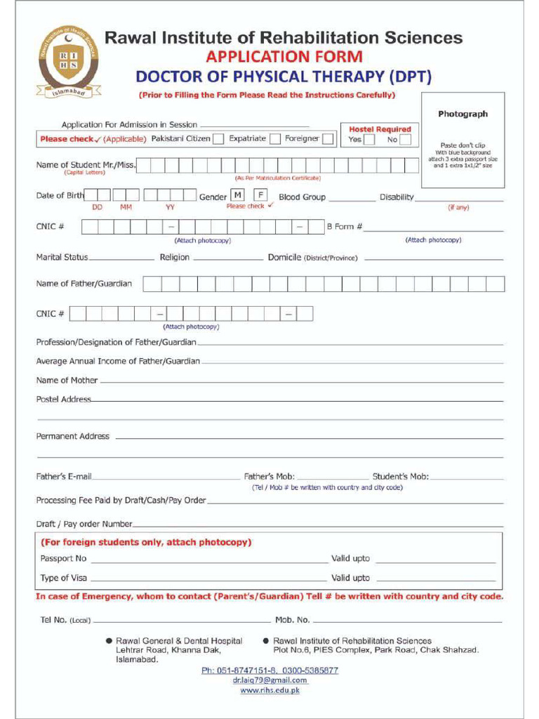 DPT Admission Form | PDF