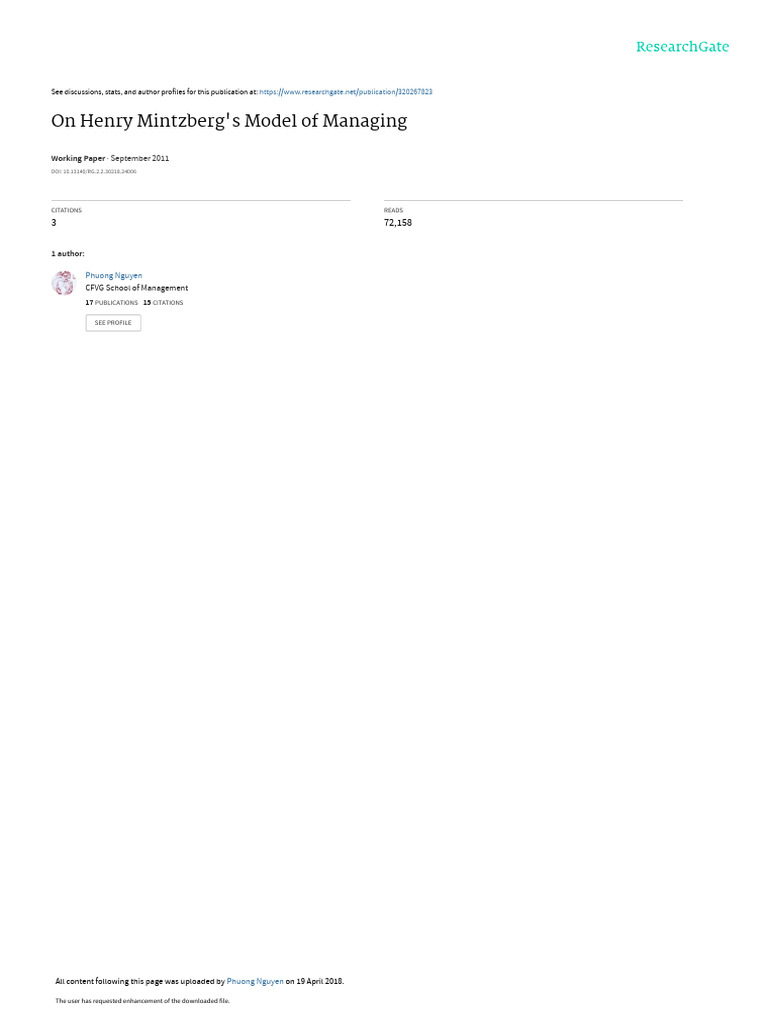 Nguyen 2011 On Henry Mintzbergs Modelof Managing | PDF | Cognition