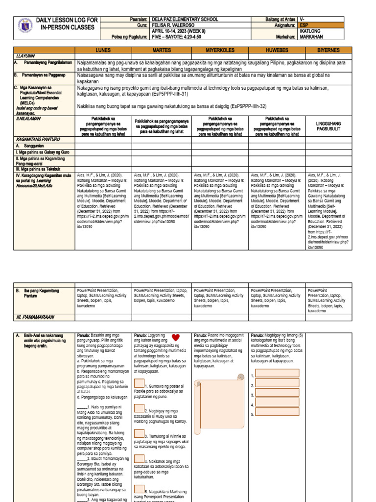 G5 Q3W9 DLL ESP (MELCs) | PDF