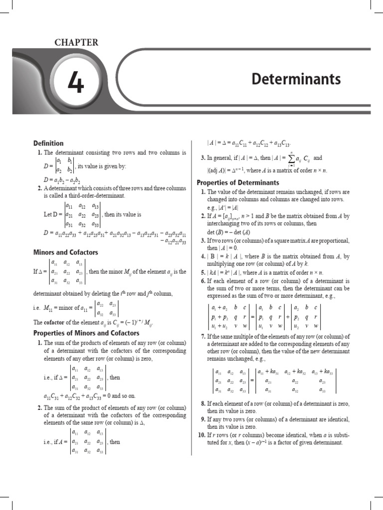 Determinant: Short Notes | PDF | Matrix (Mathematics) | Determinant Determinant: Short Notes | PDF | Matrix (Mathematics) | Determinant