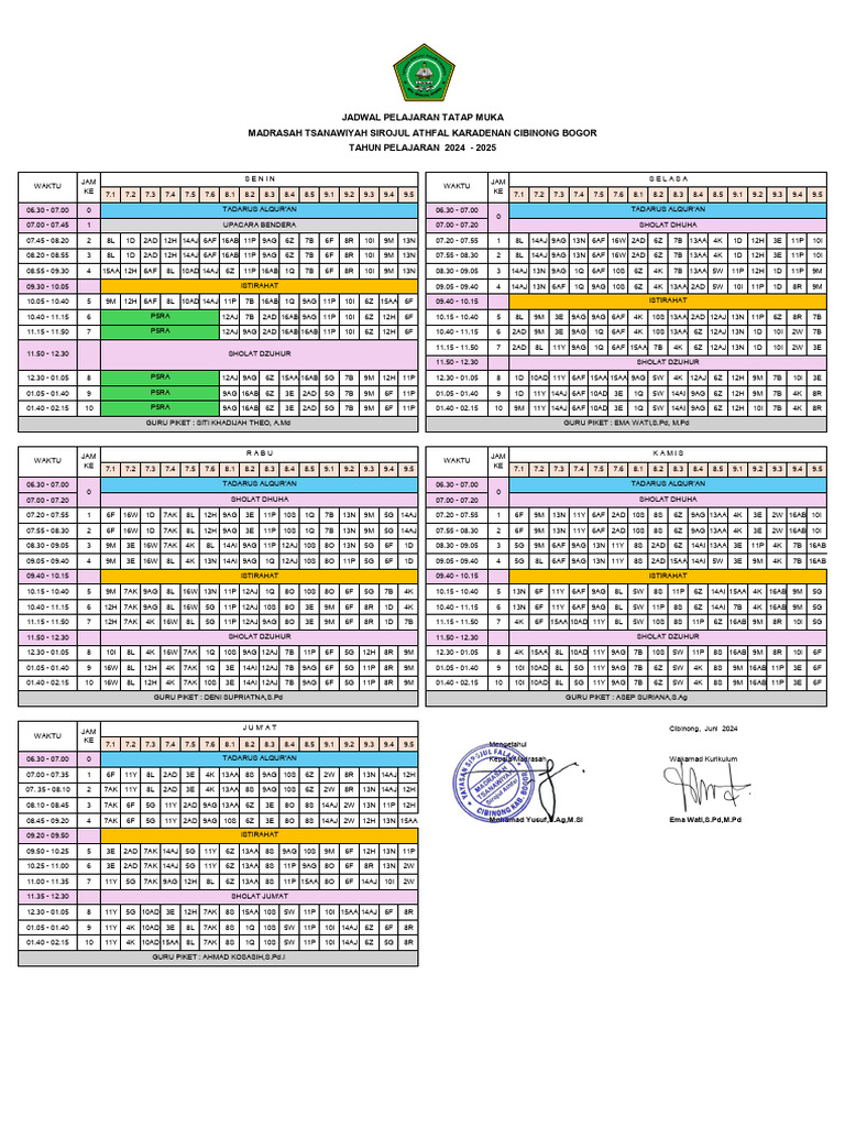 Jadwal Pelajaran 2024 2025 Diedit Pdf