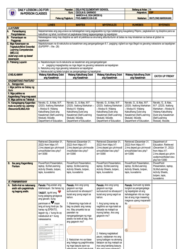 G5 Q3W6 DLL ESP (MELCs) | PDF