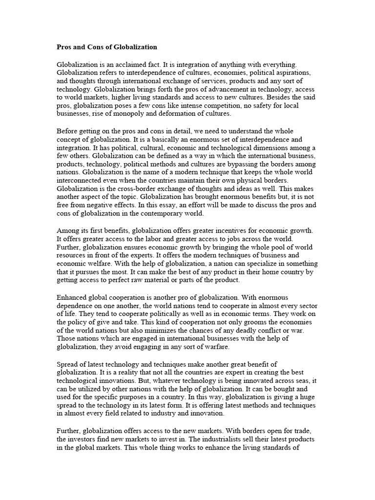 Globalization: Pros, Cons, and Solutions | PDF | Globalization | Free Trade