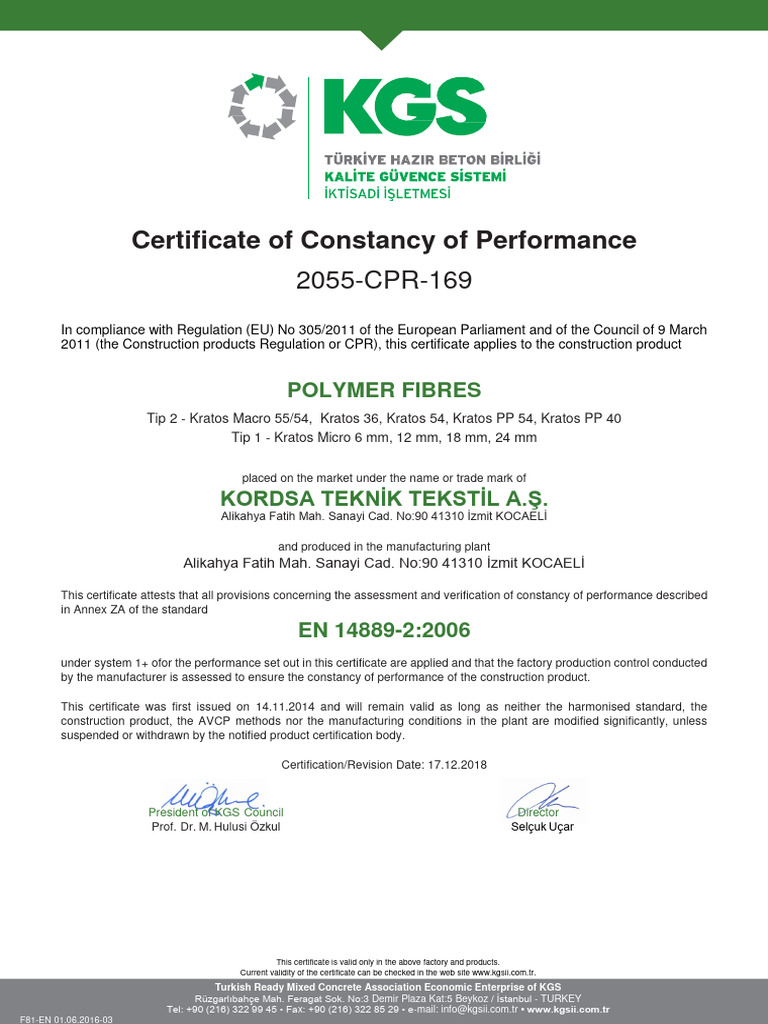 KraTos Constancy of Performance Certificate CE-1 | PDF | Government ...