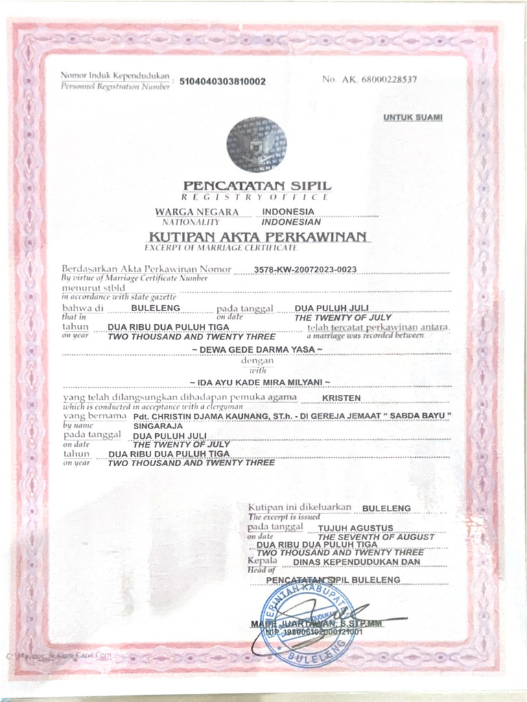 Akta Pernikahan | PDF