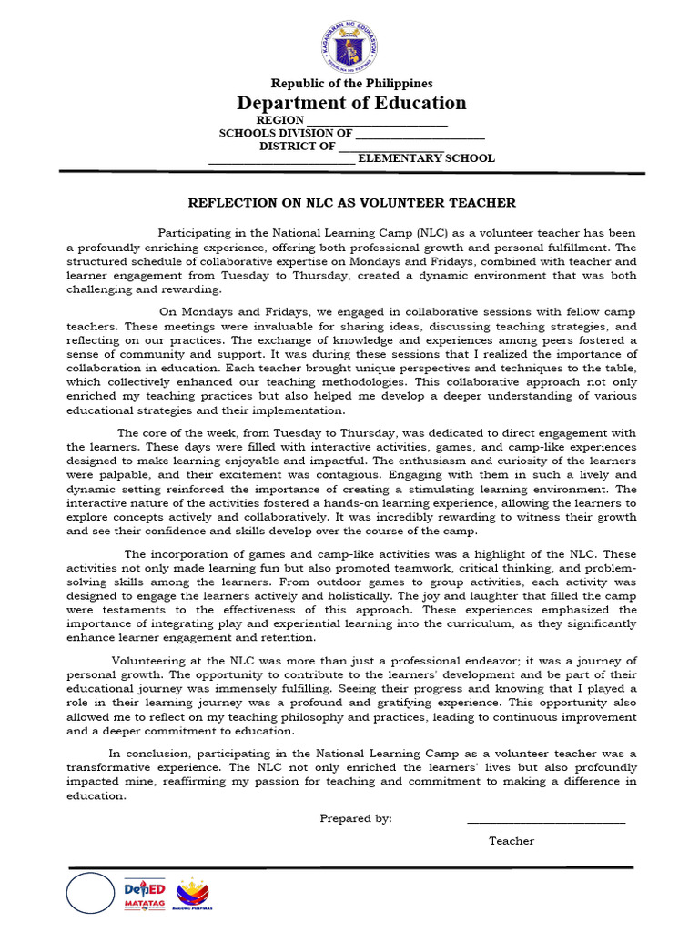 NLC Teacher - S Reflection | PDF | Learning | Teachers