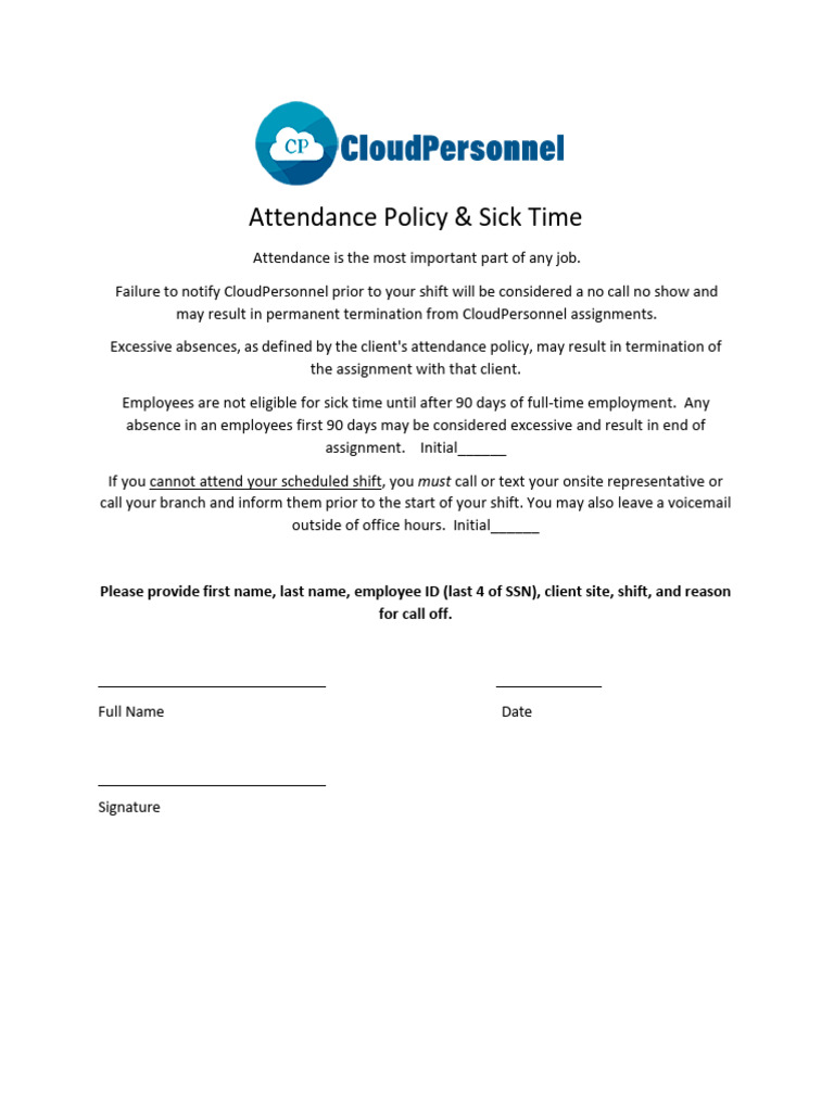Attendance Policy & Sick Time | PDF
