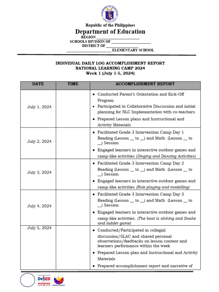 NLC Teachers Accomplishment Report | PDF | Learning | Lesson Plan