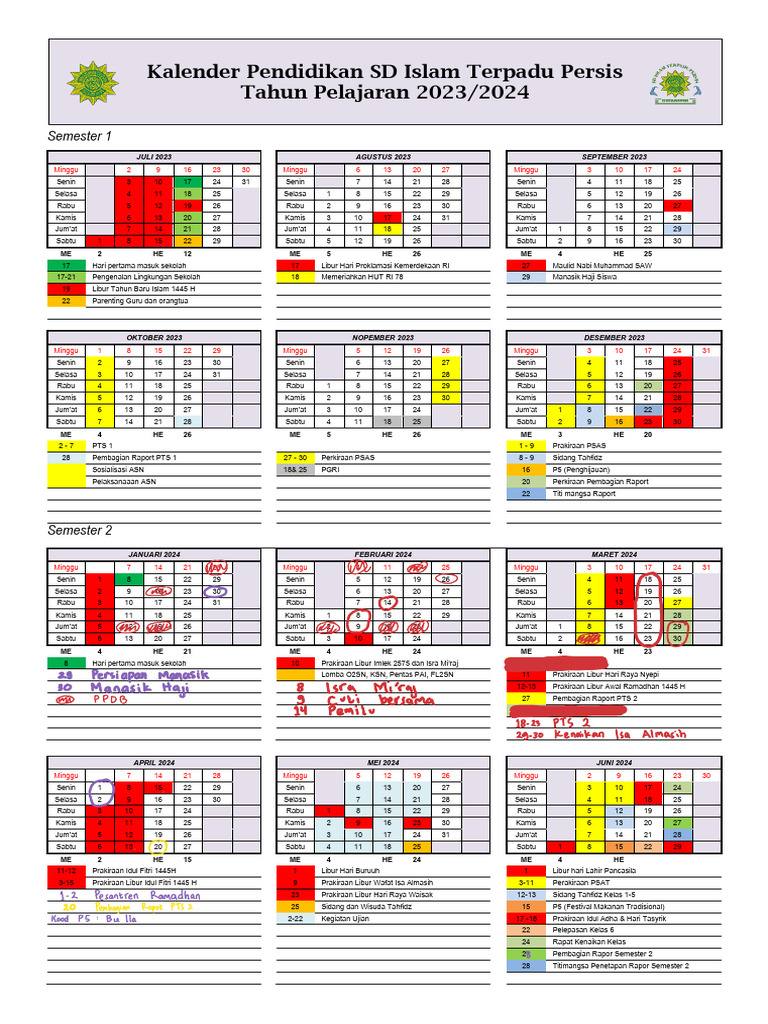 Kalender Pendidikan SDIT 2023/2024 | PDF