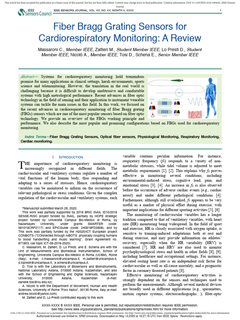 Fiber Bragg Grating Sensors For Cardiorespiratory Monitoring | PDF ...