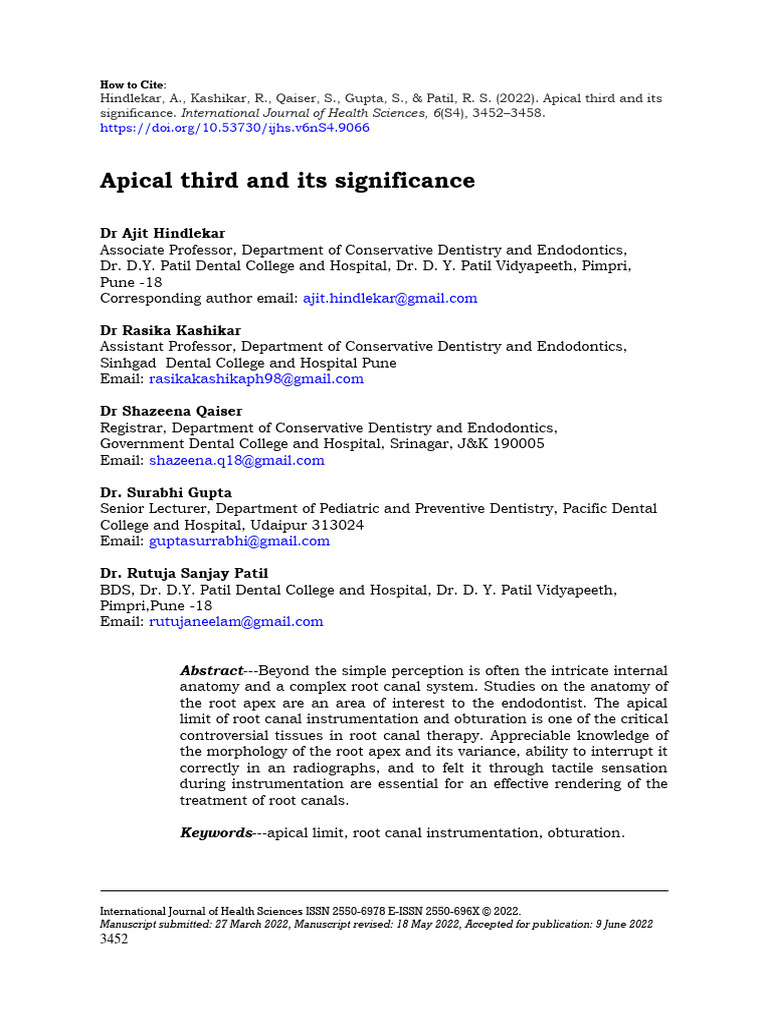 Significance of Apical Third in Endodontics | PDF | Human Tooth | Mouth